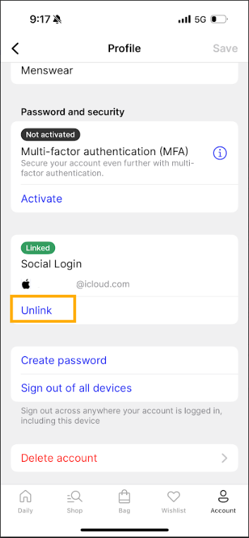 How to ‘unlink’ your Apple social login – THE ICONIC